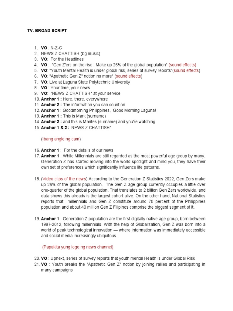 TV Broadcasting Script | PDF