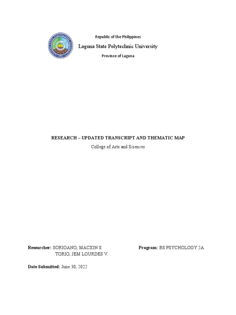 Thematic Map Updated Transcript SORIANO TORIO | PDF | Psychological Concepts | Psychology