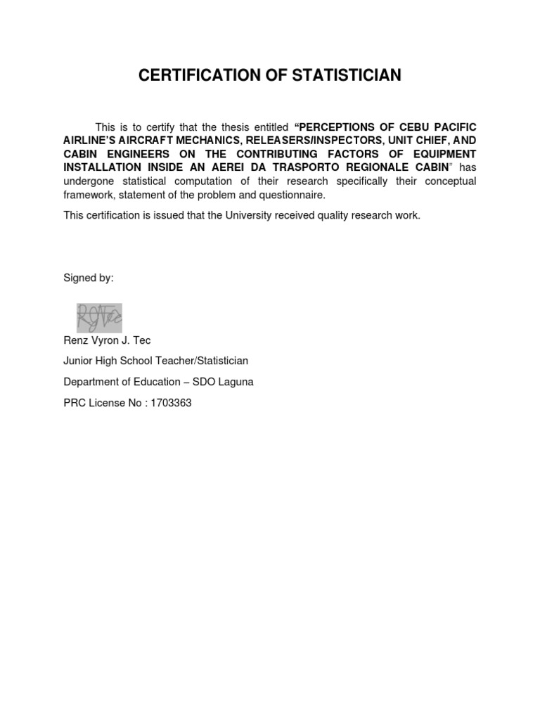 Certification of Statistician | PDF