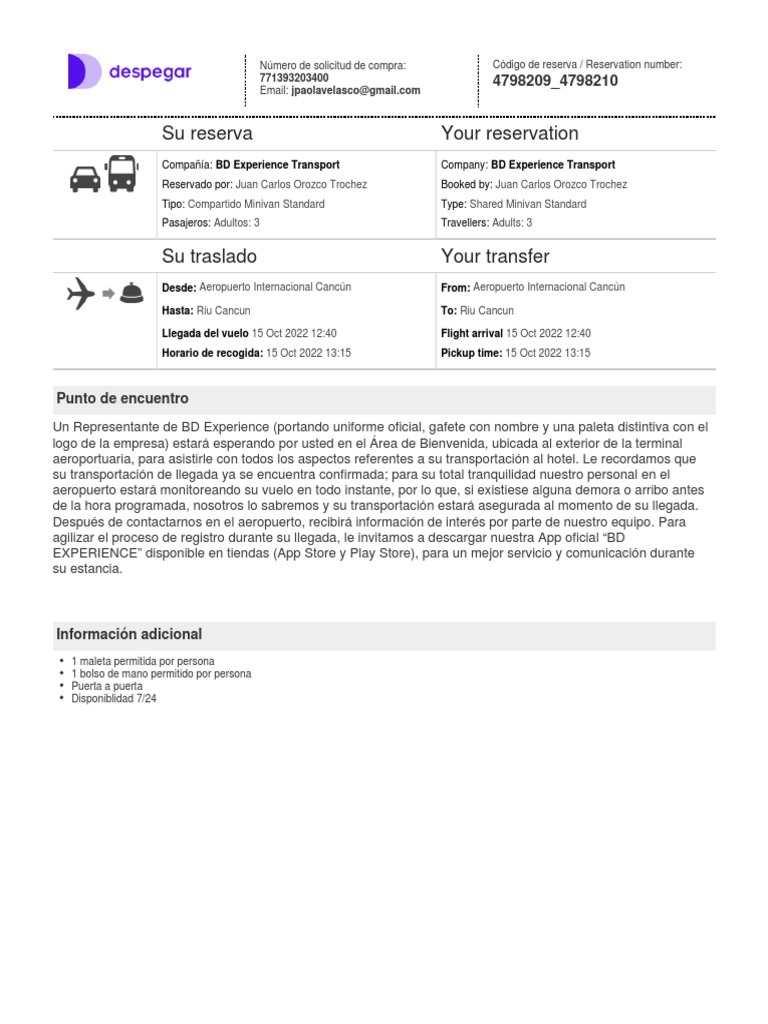 Voucher Transfer 10100316 | PDF | Aeropuerto | Infraestructura de ...