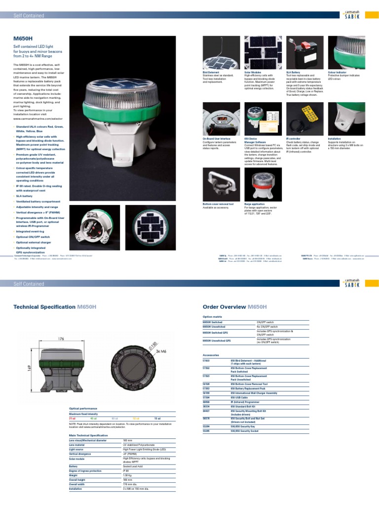 (Datasheet Linterna Marina Carmanah M650) SelfContained - M650H | PDF | Infrared | Solar Panel