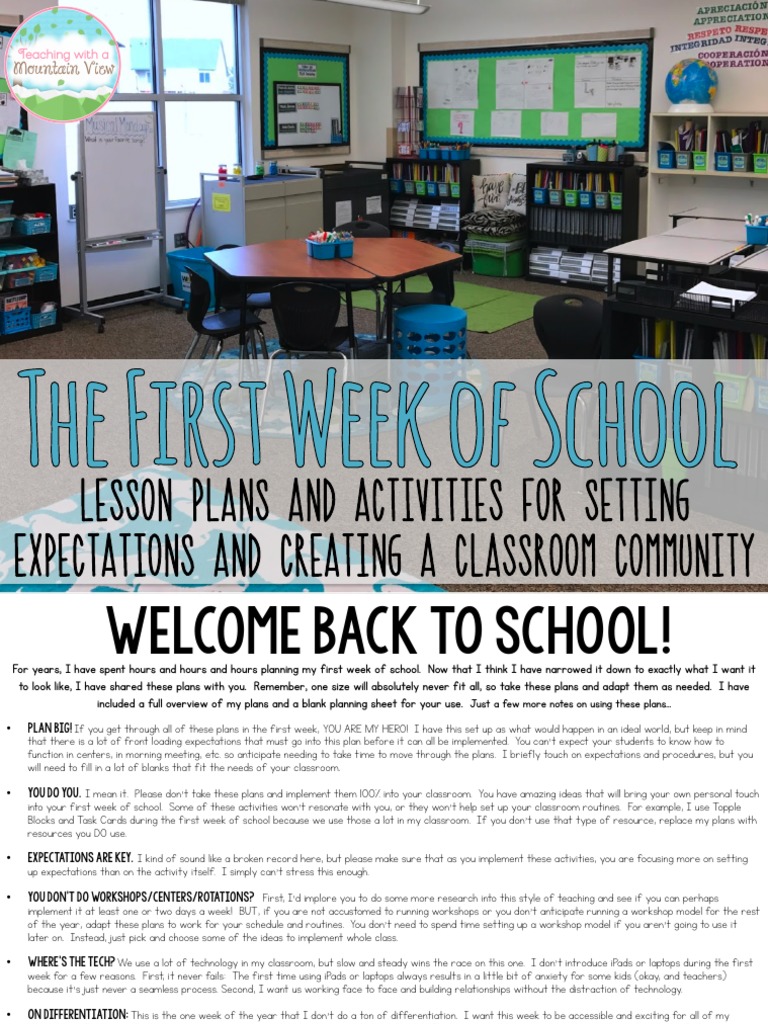 First Week of School Plans | PDF | Literacy | Classroom