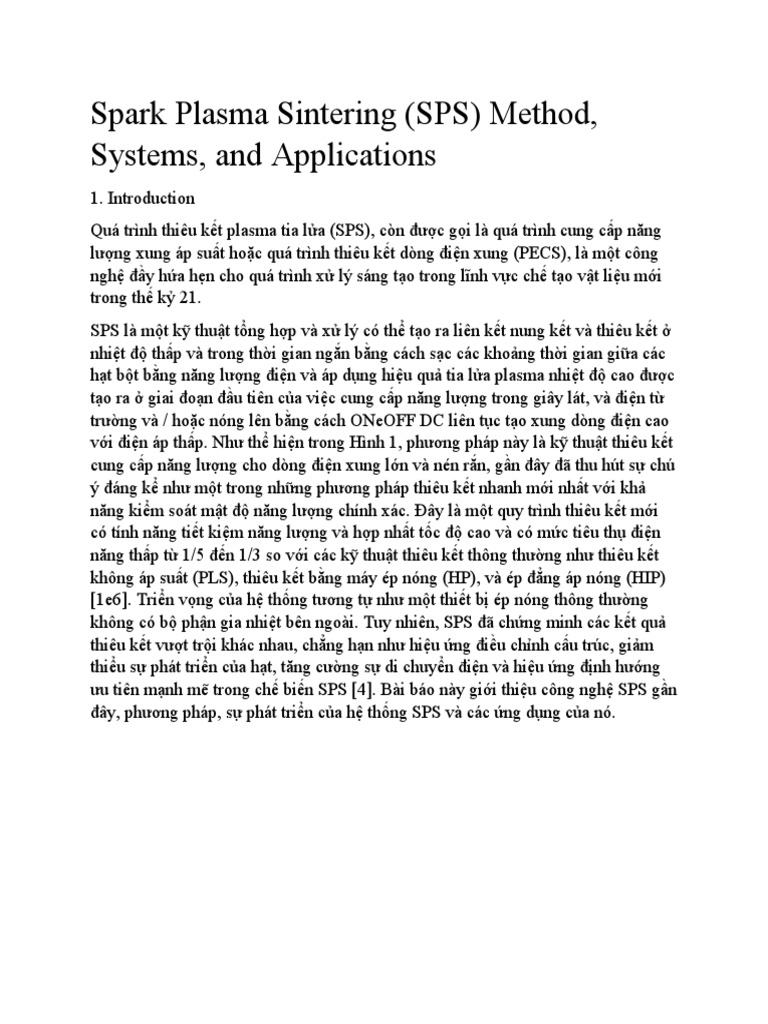 Spark Plasma Sintering (SPS) Method, Systems, and Applications | PDF