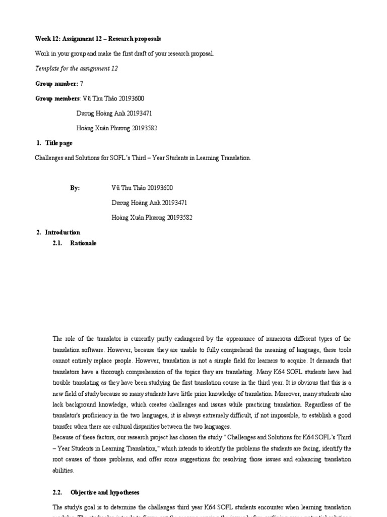 Week 12: Assignment 12 - Research Proposals: Template For The Assignment 12 | PDF | Translations ...