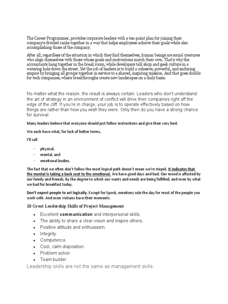 Great Leadership Skills of Project Management | PDF | Leadership ...