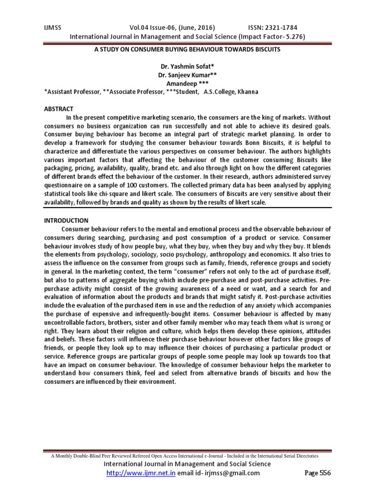 Factors Influencing Consumer Buying Behaviour Towards Biscuits A Study