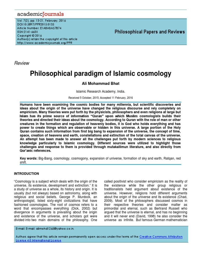 Philosophical Paradigm of Islamic Cosmology: Review | PDF | Universe ...