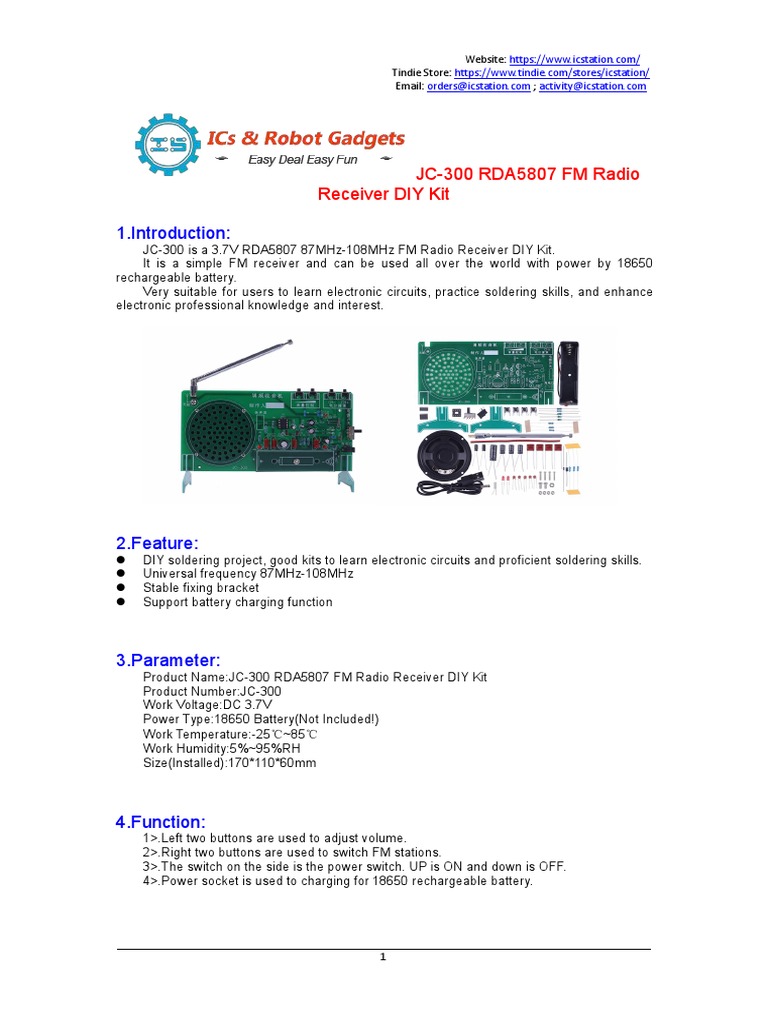 RDA5807 FM Radio Receiver Kit Guide | PDF | Resistor | Electrical Network