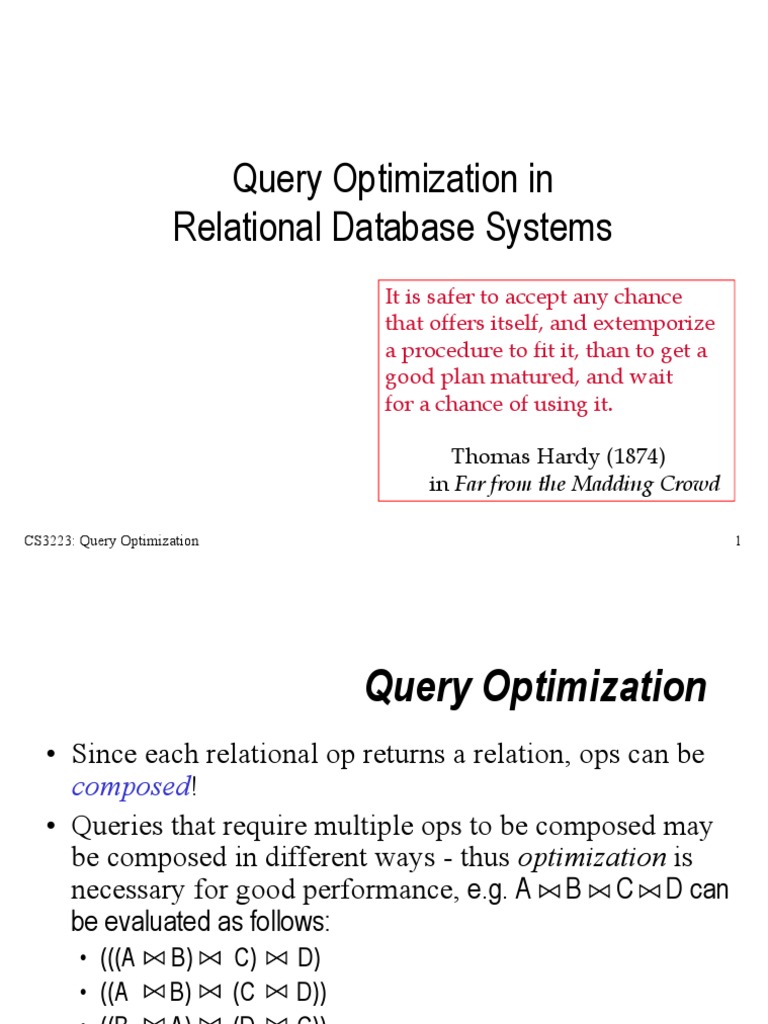 Query Optimization in Relational Database Systems | PDF | Database Index | Mathematical Optimization