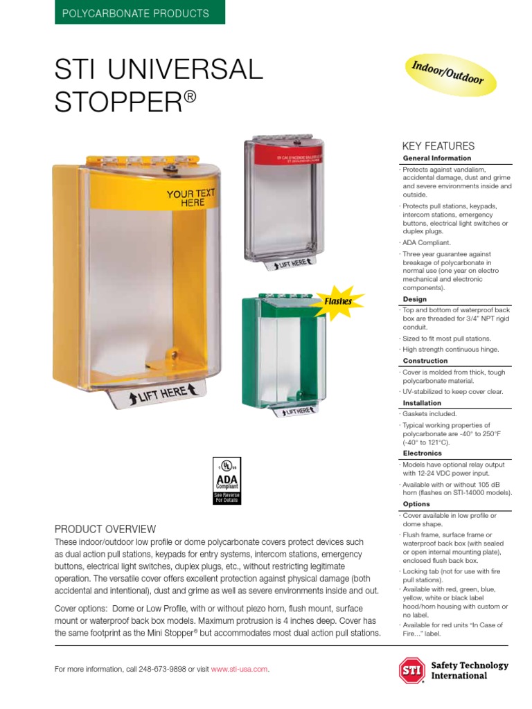 Sti Universal Stopper: Key Features | PDF | Switch | Building Materials