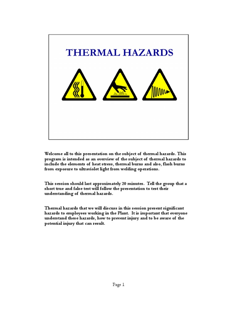 Thermal Hazards PDF | PDF | Hyperthermia | Perspiration
