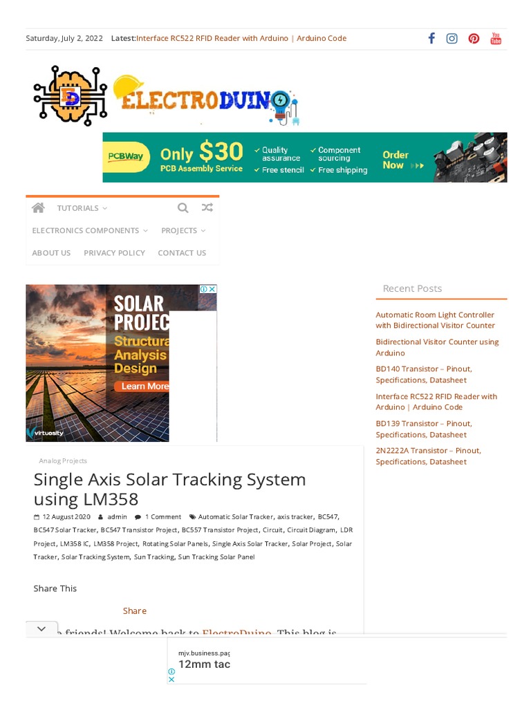 Single Axis Solar Tracking System Using LM358 ElectroDuino | PDF | Operational Amplifier ...