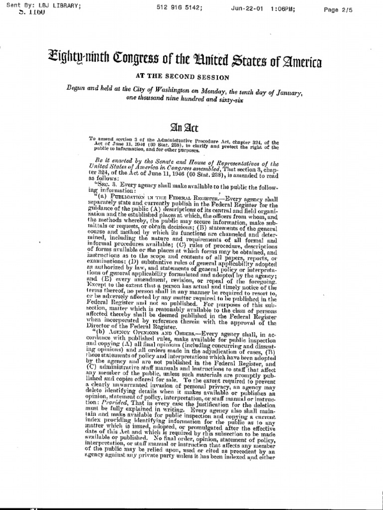 Federal Freedom of Information Act - July 4, 1966 | PDF