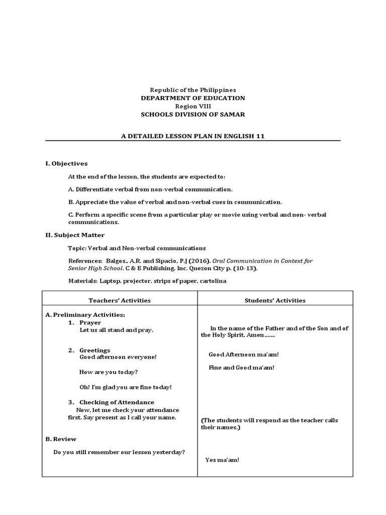 Department of Education Schools Division of Samar A Detailed Lesson ...