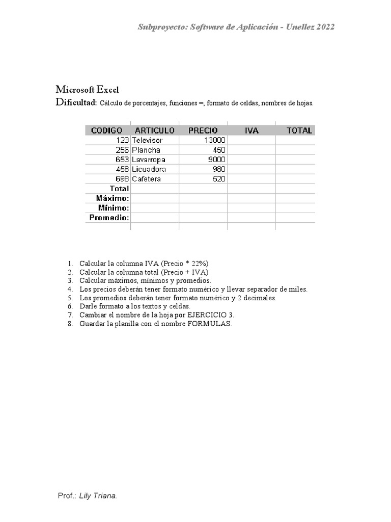 Práctica 2 Excel Básico | PDF