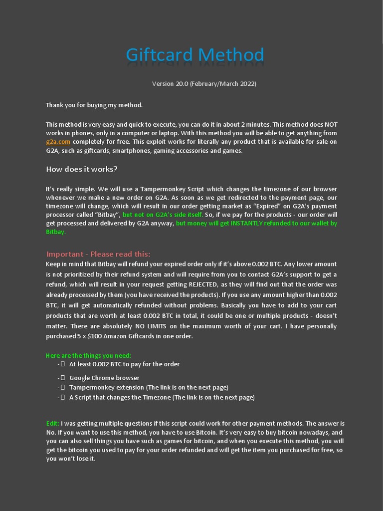G2A-GiftcardMethod - February - March 2022 - Version 20.0 | PDF ...