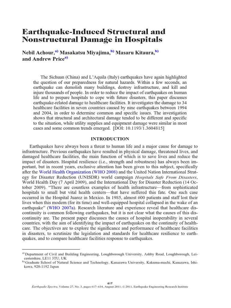 Achour Et Al. (2011) - Earthquake-Induced Structural and Nonstructural Damage in Hospitals ...