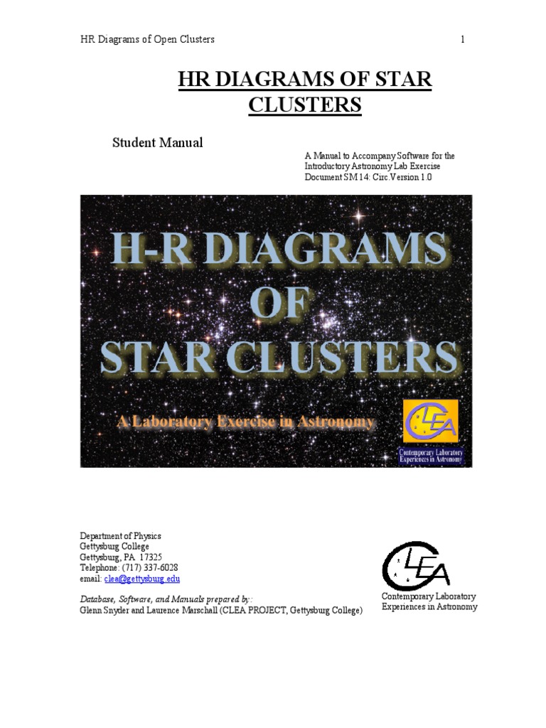 HR Diagrams of Star Clusters: Student Manual | PDF | Stars | Sun