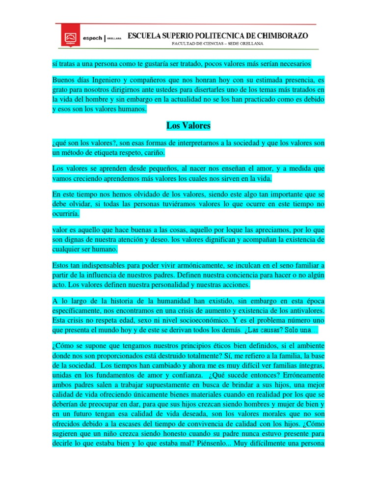 Los Valores Como Pieza de Oratoria | PDF | Amor | Mal