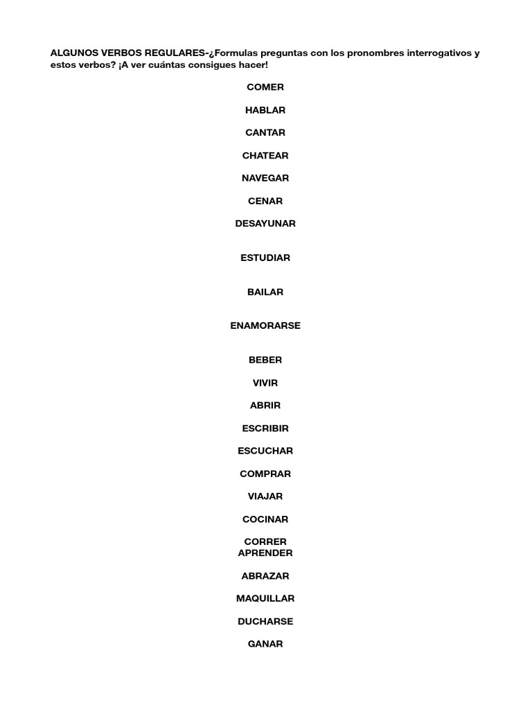 Ejercicio de Verbos Regulares y Preguntas | PDF