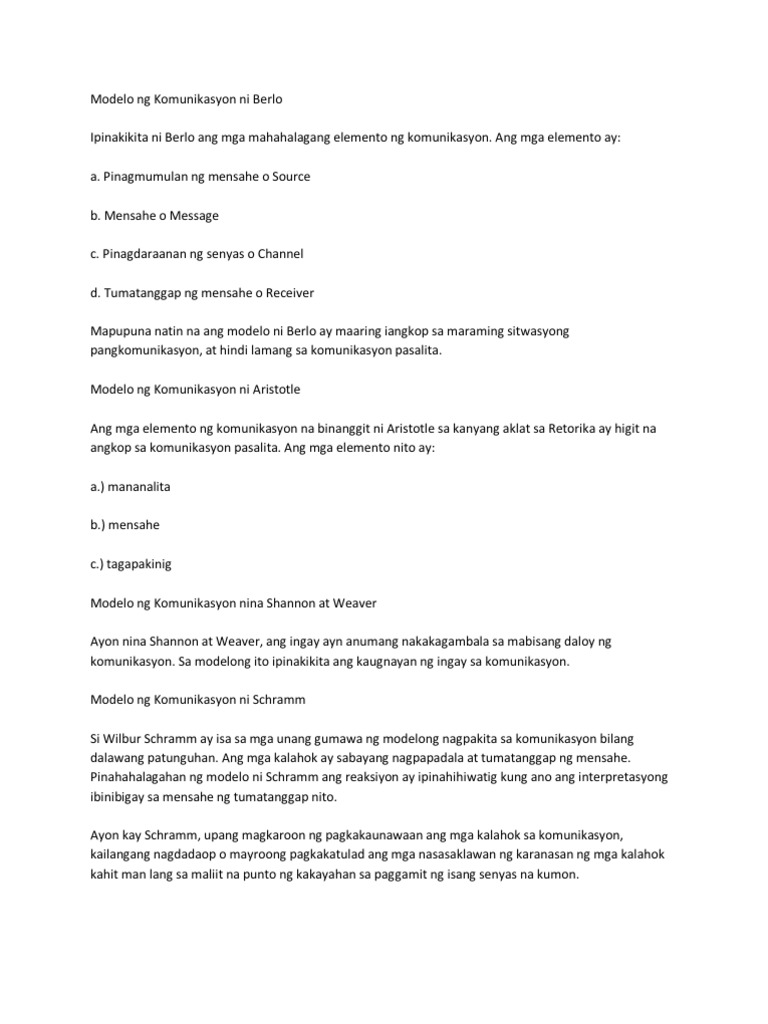 Modelo NG Komunikasyon Ni Berlo | PDF