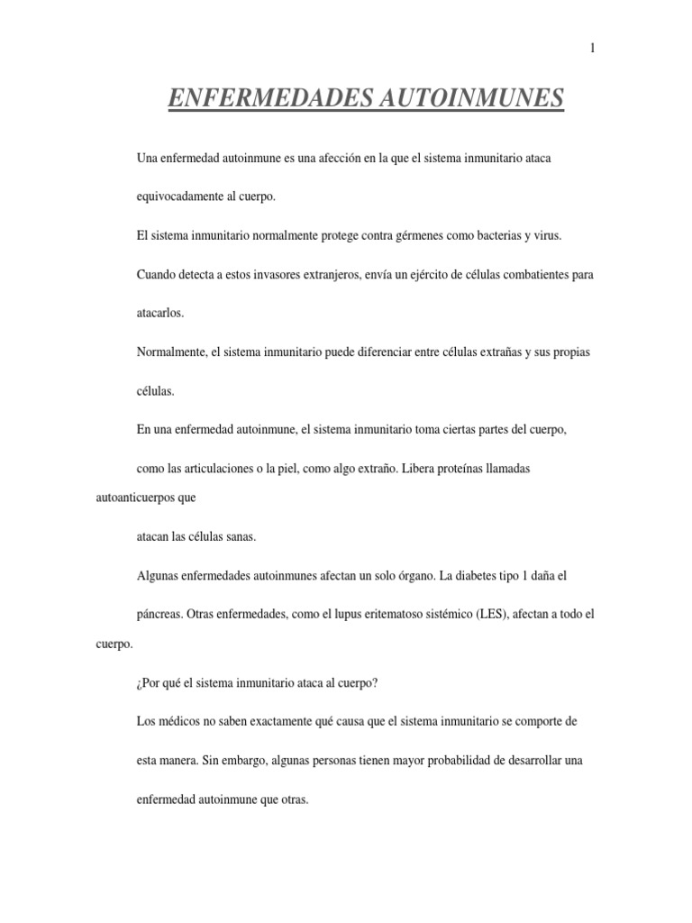 Enfermedades Autoinmunes Comunes y Causas | PDF | Enfermedad autoinmune ...