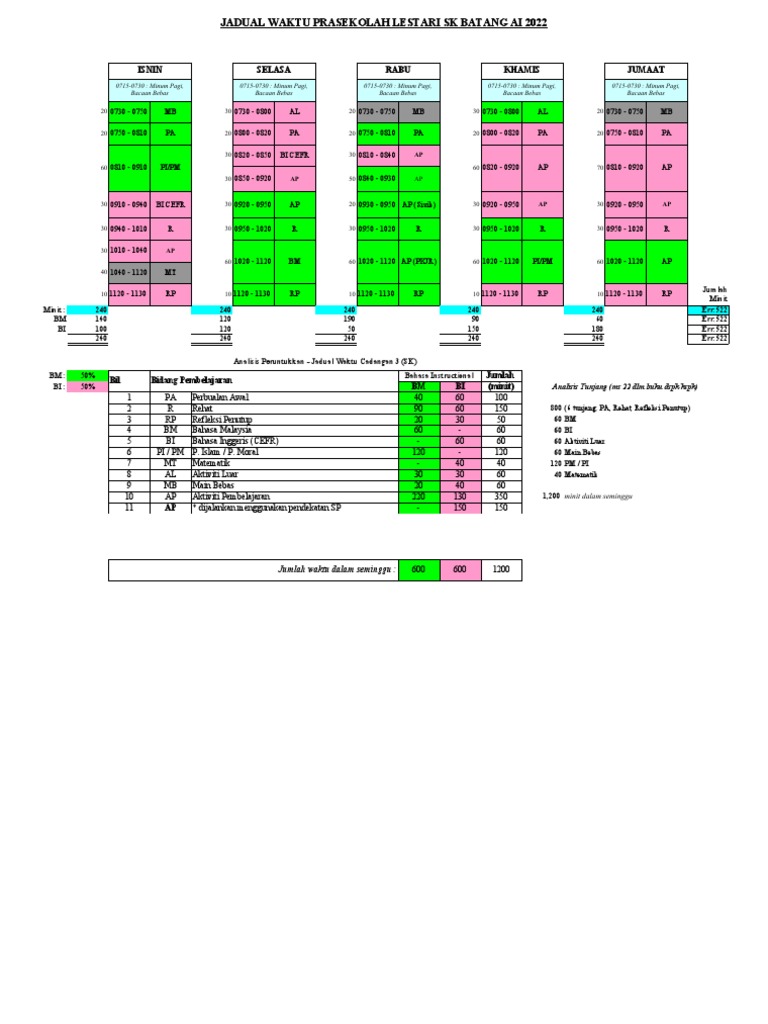 Preschool Time Table 2021 | PDF