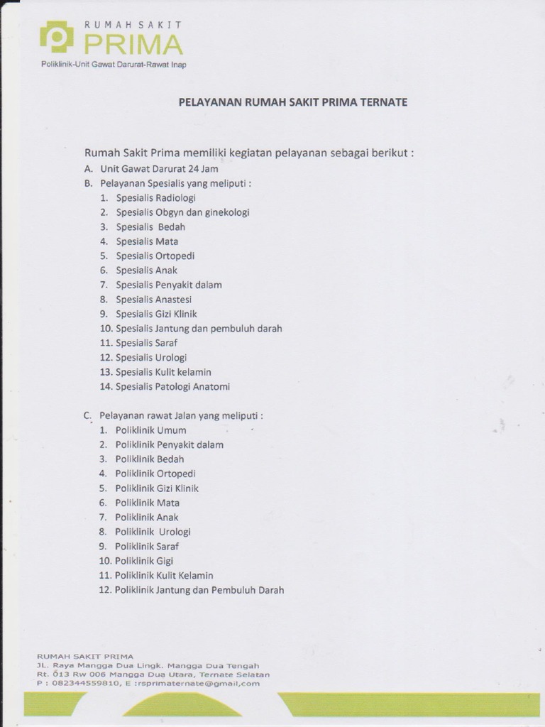 Pelayanan Rumah Sakit Prima Ternate. | PDF