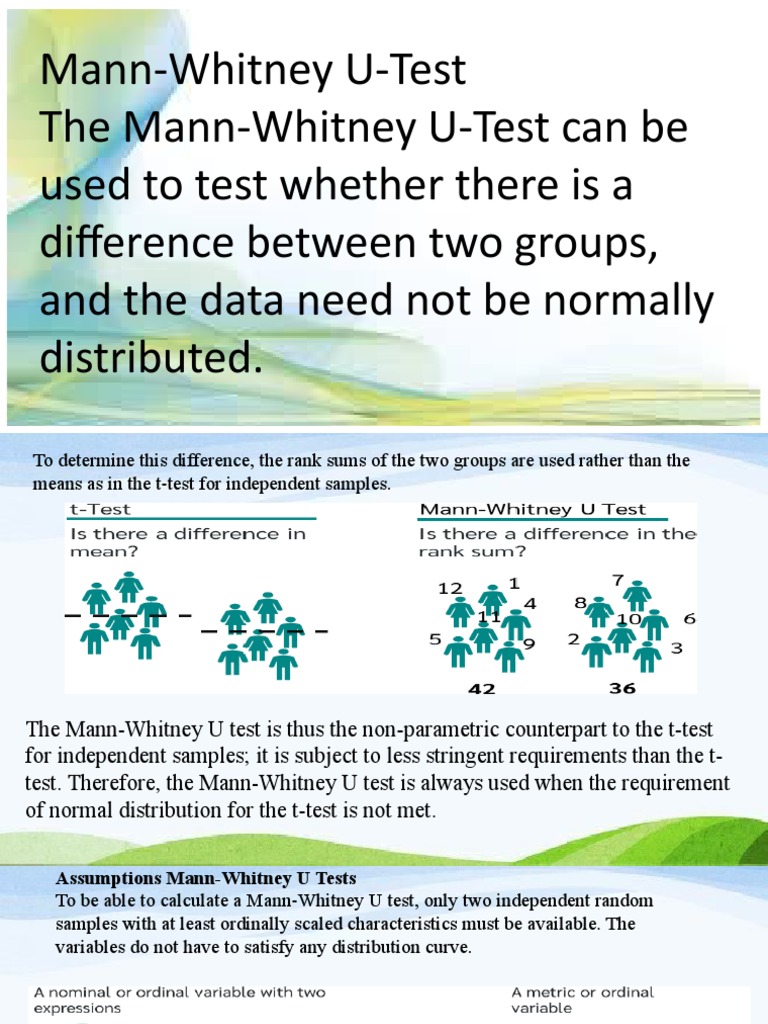 Mann Whitney U Test | PDF | Mann–Whitney U Test | Student's T Test