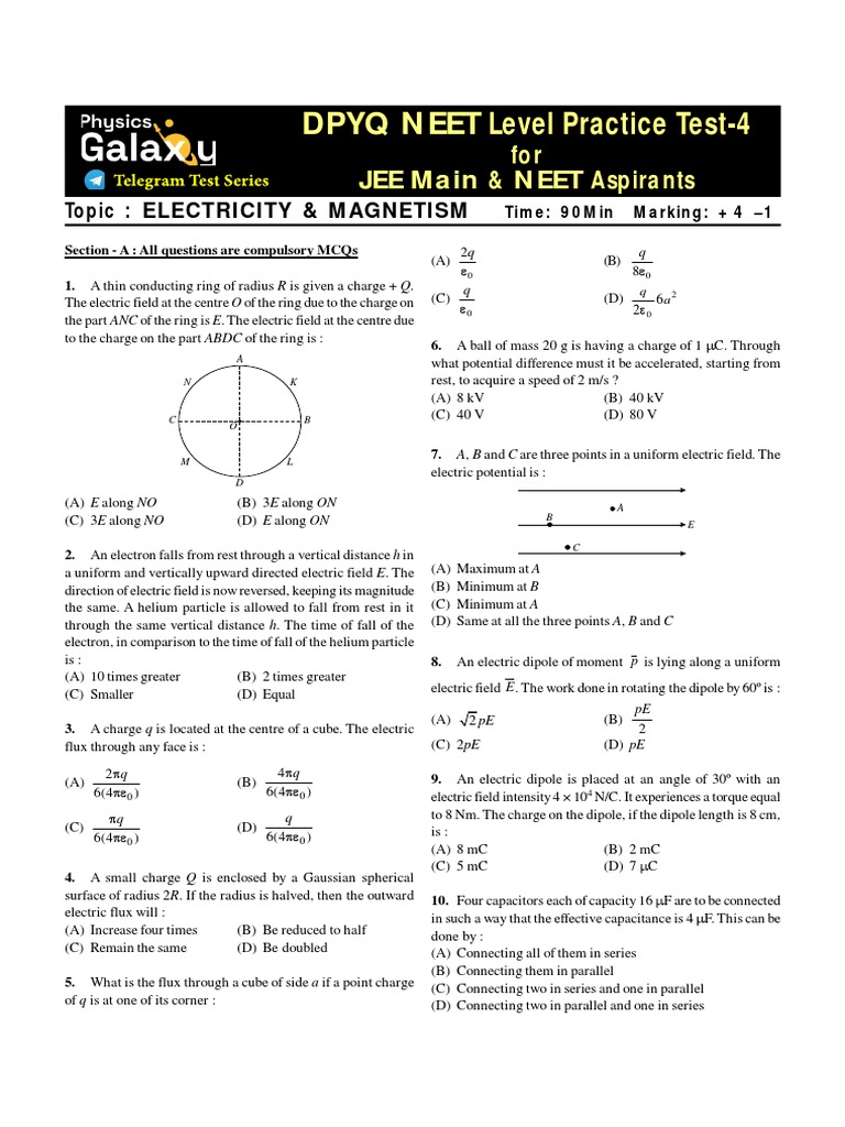 Electricity & Magnetism MCQ Practice Test | PDF | Inductor | Series And ...