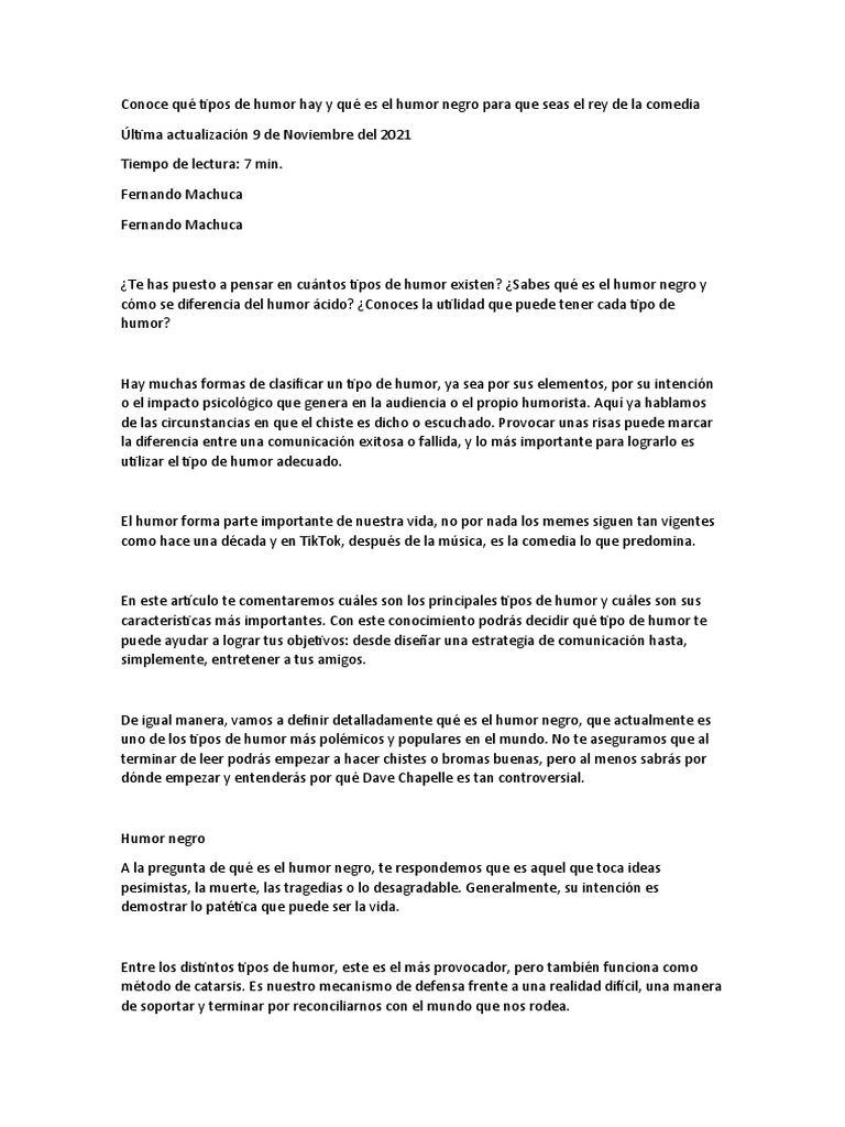 Tipos de Humor | PDF | Humor | Chistes