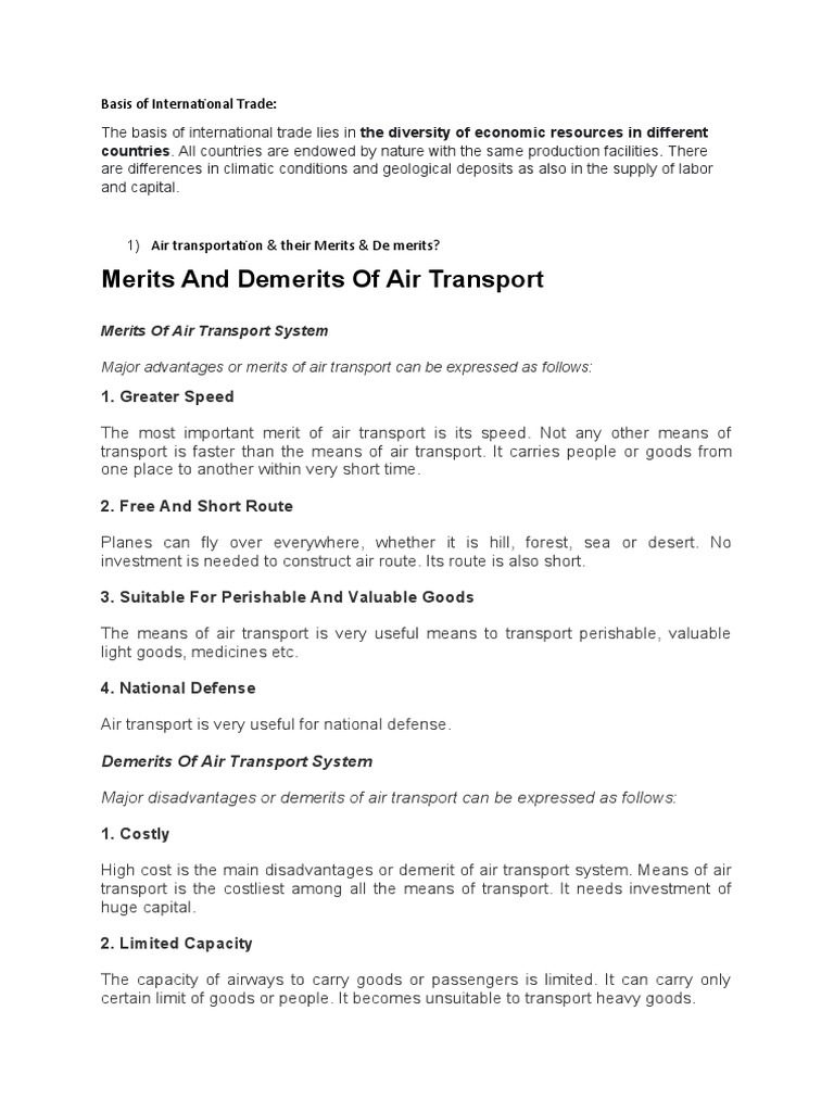 Advantages and Disadvantages of Transport Modes | PDF | Transport | Cargo