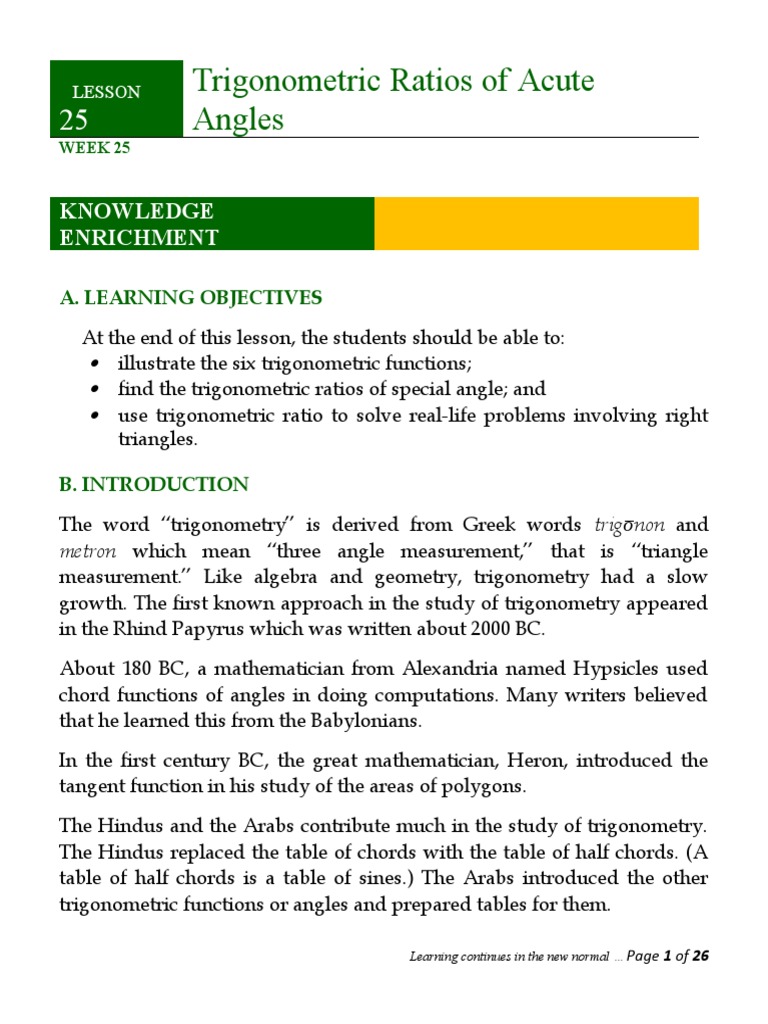 4th Quarter A G9 | PDF | Trigonometric Functions | Sine