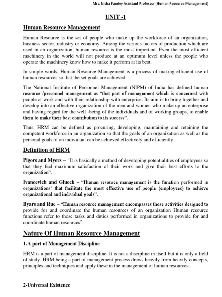 HRM Unit 1 | PDF | Human Resource Management | Human Resources