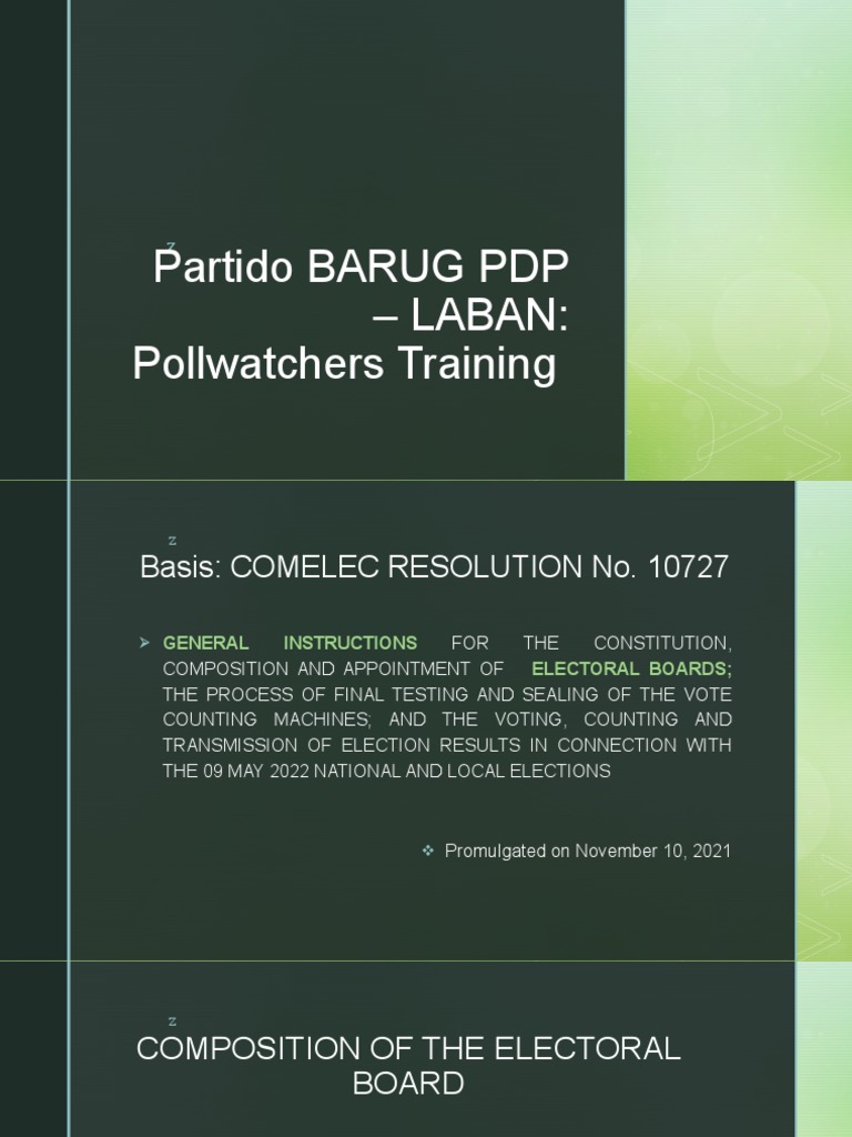 Partido BARUG PDP - Laban: Pollwatchers Training | PDF | Polling Place ...