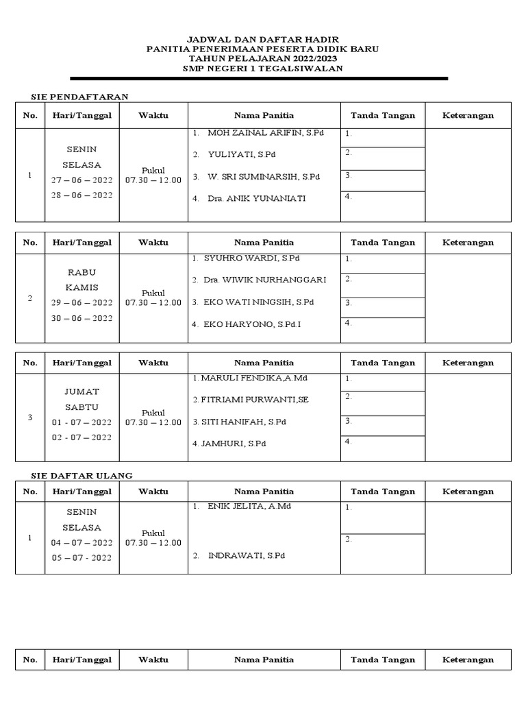 Format Daftar Hadir Panitia PPDB - Terbaru | PDF Format Daftar Hadir Panitia PPDB - Terbaru | PDF