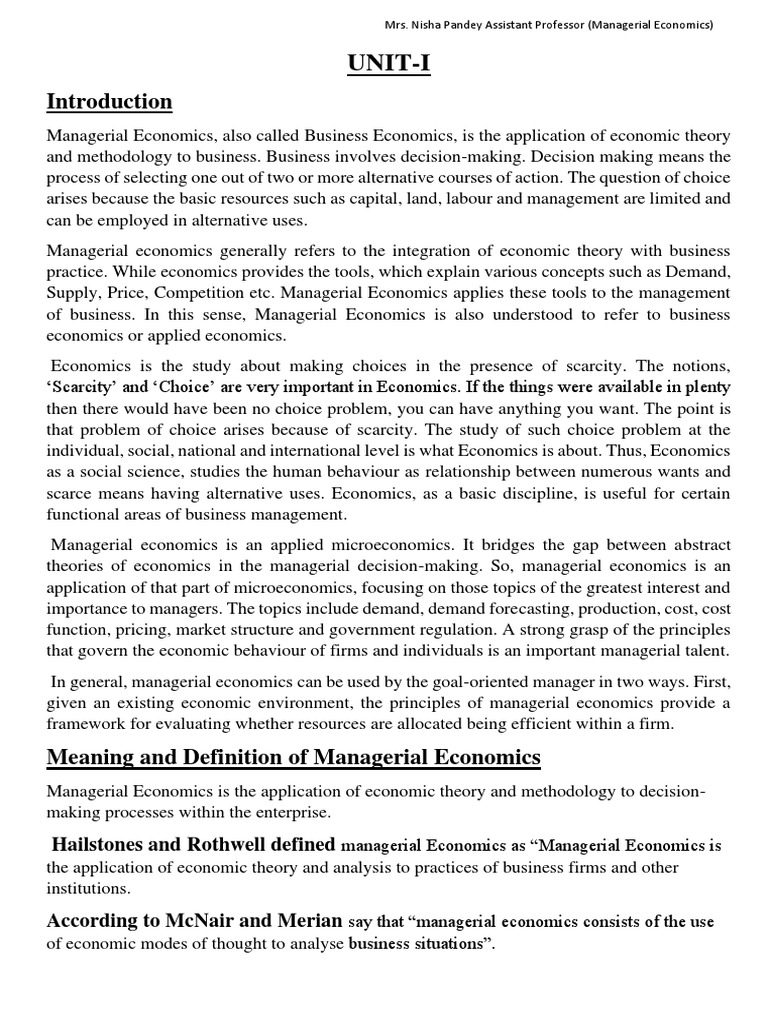 UNIT-1 - Managerial Economics (MBA-1st Year) | PDF | Economics ...