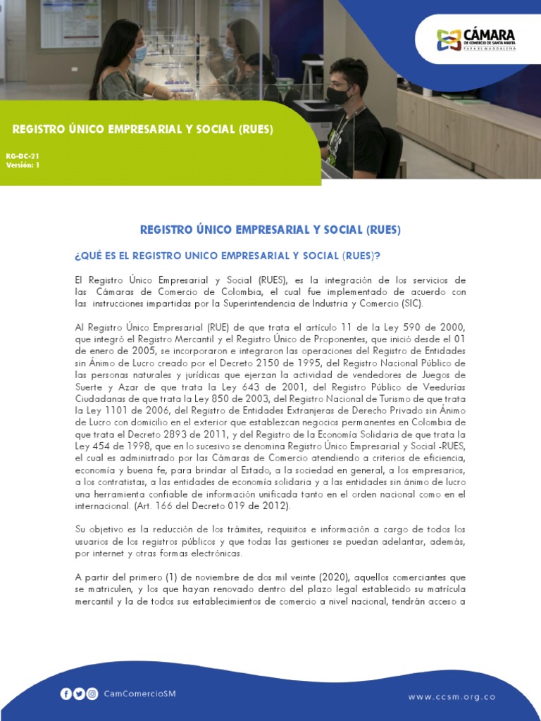 Registro Único Empresarial y Social (RUES) | PDF | Internet | Cámara de Comercio