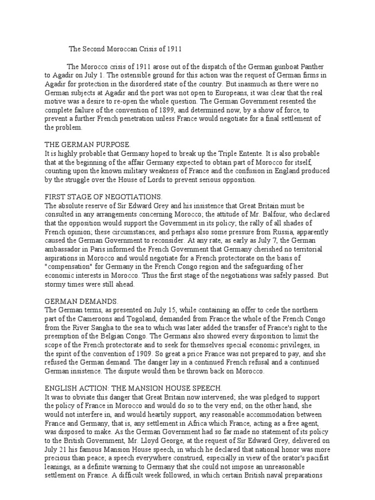 Overview of the 1911 Moroccan Crisis | PDF | International Relations ...