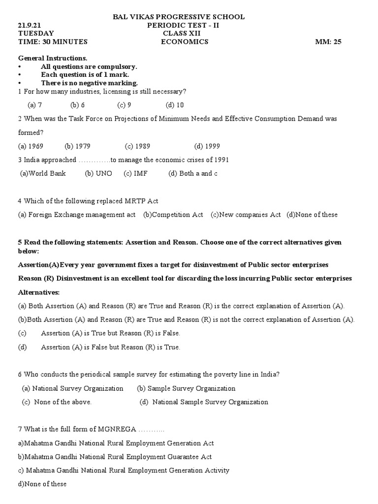 Periodic Test 2 Eco Class-12 | PDF | Economic Growth | Human Capital