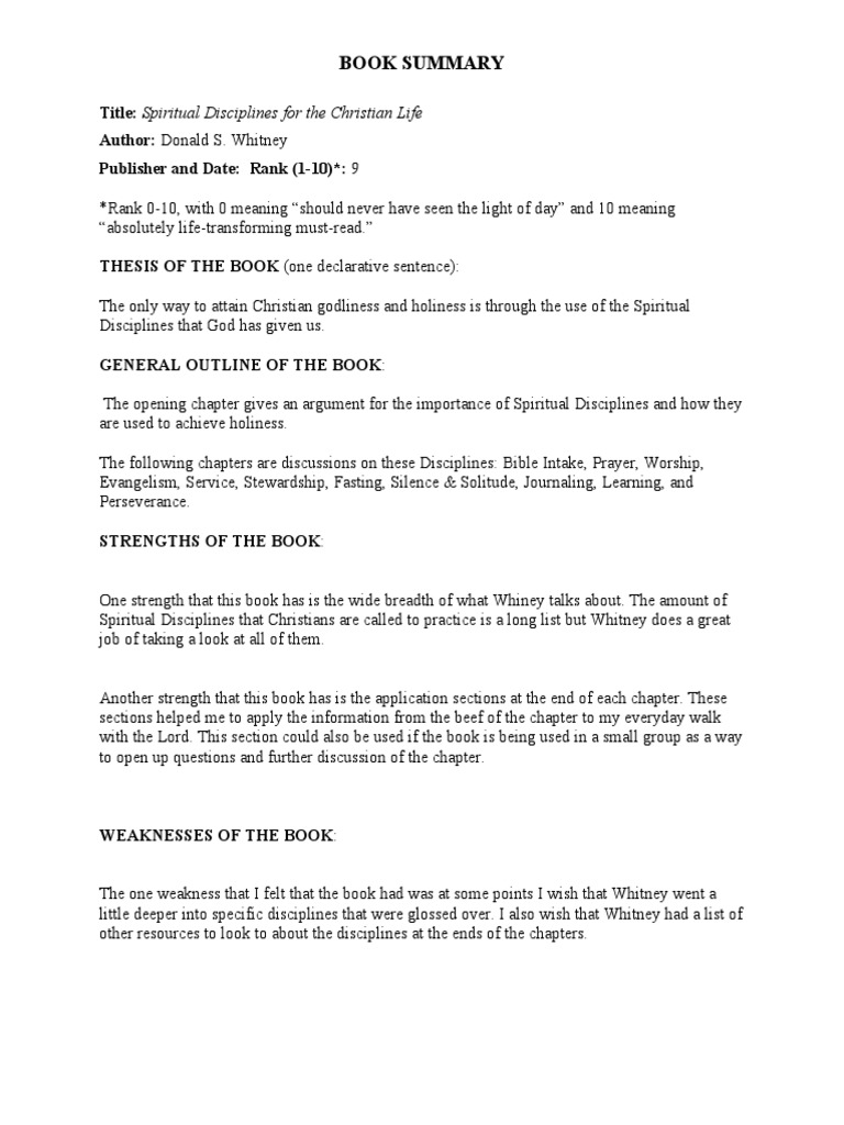 Spiritual Disciplines Book Summary | PDF | Spiritual Practice | God
