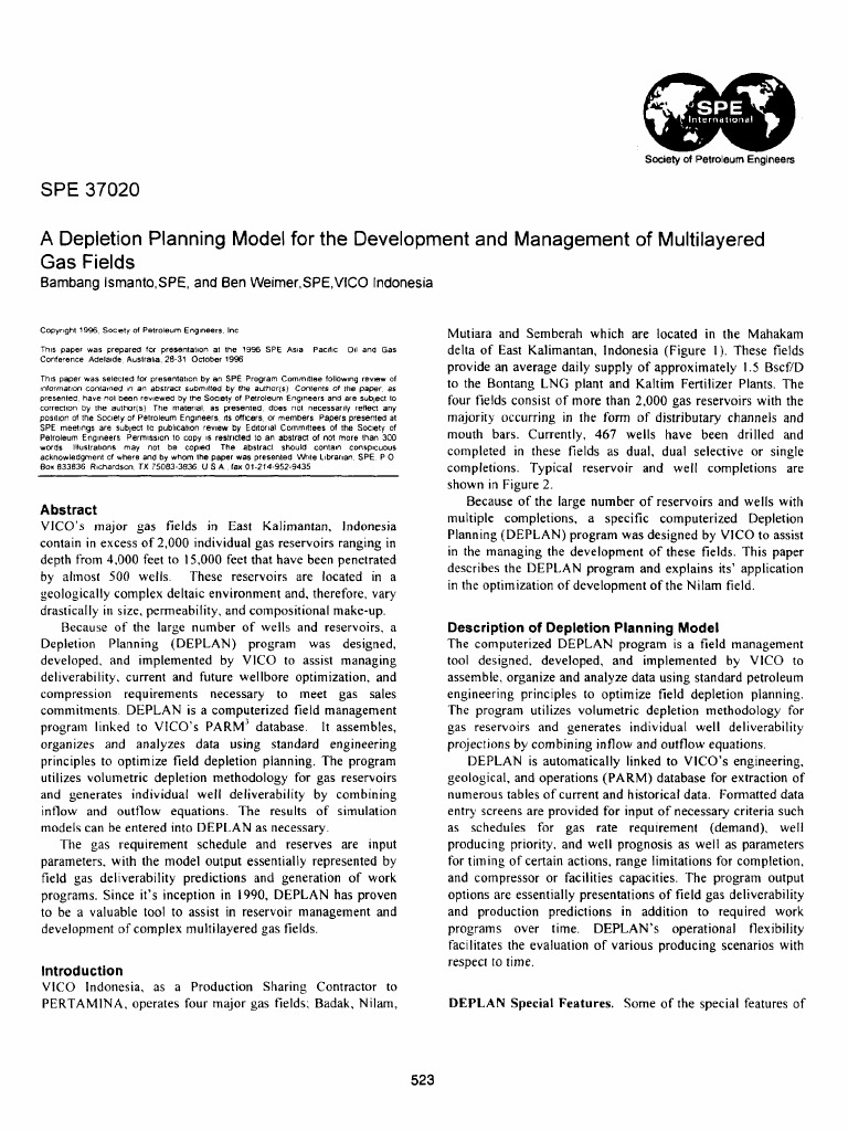 A Depletion Planning Model for the Development and Management of ...