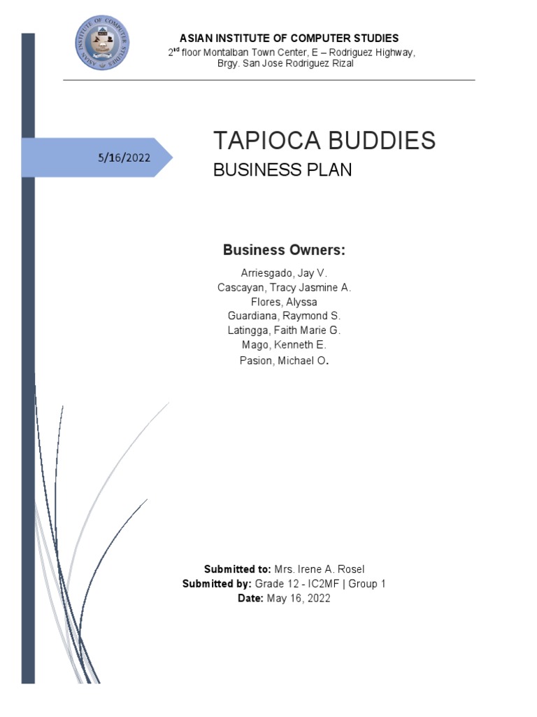 Tapioca Buddies Business Plan | PDF | Economies | Business