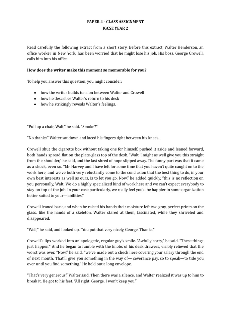 IGCSE Literature in English Paper 4 Practice | PDF