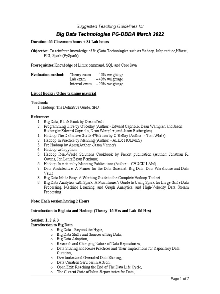 Big Data Technologies Training Program: A Comprehensive Guide to Hadoop, Spark, Hive, HBase ...