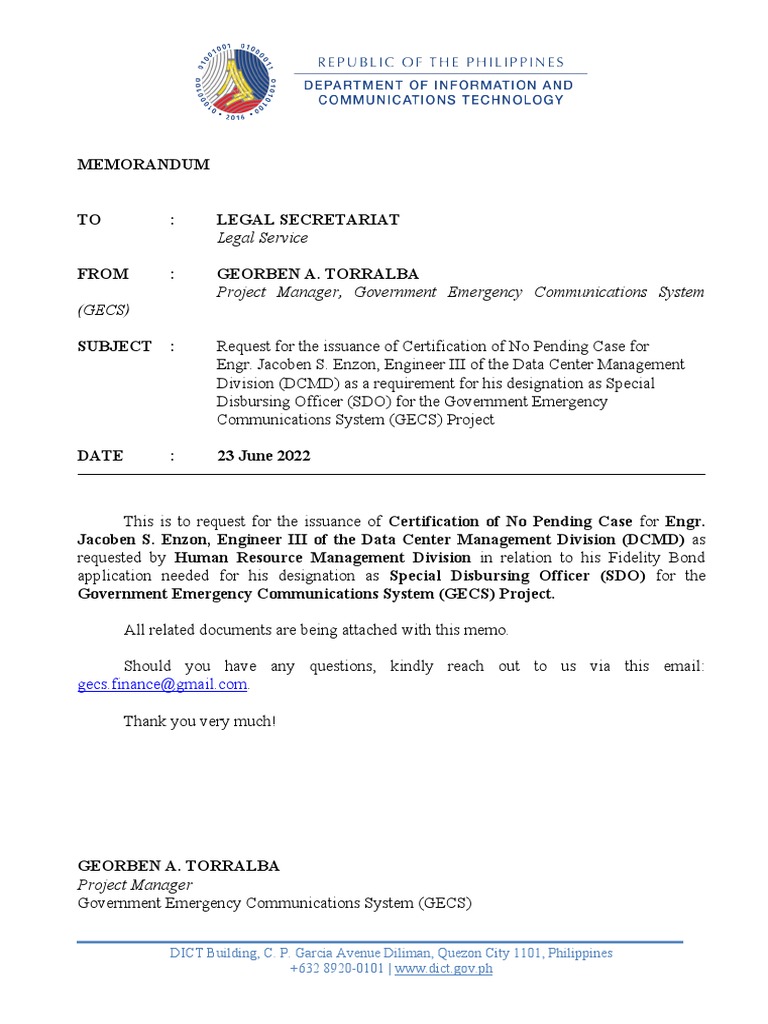 Certificate of No Pending Case | PDF