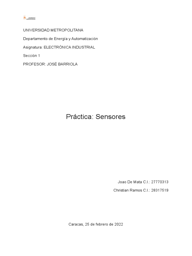 Laboratorio 4 Electronica Industrial - Sensores | PDF | Arduino | Sensor