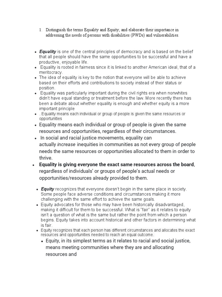 Equality Is One of The Central Principles of Democracy and Is Based On ...