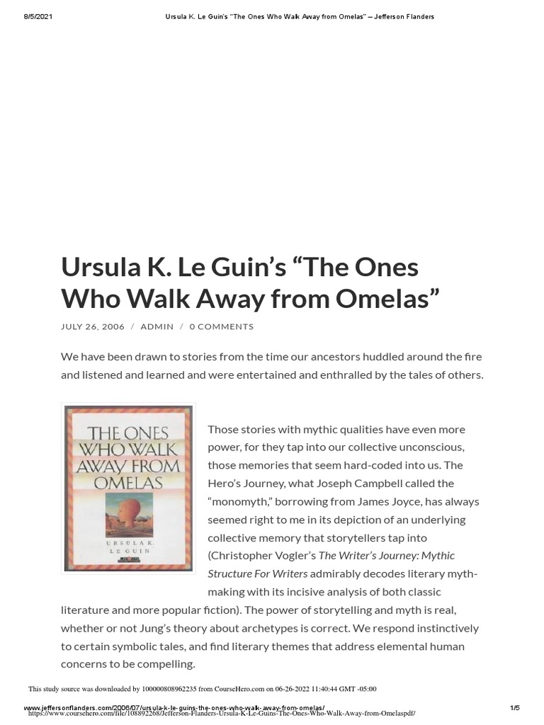 Jefferson Flanders Ursula K. Le Guin S The Ones Who Walk Away From ...