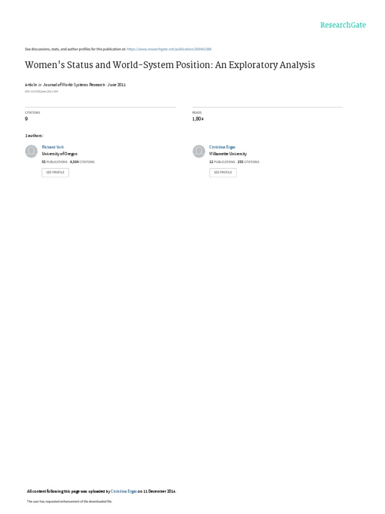 Women's Status and World-System Position: An Exploratory Analysis | PDF ...